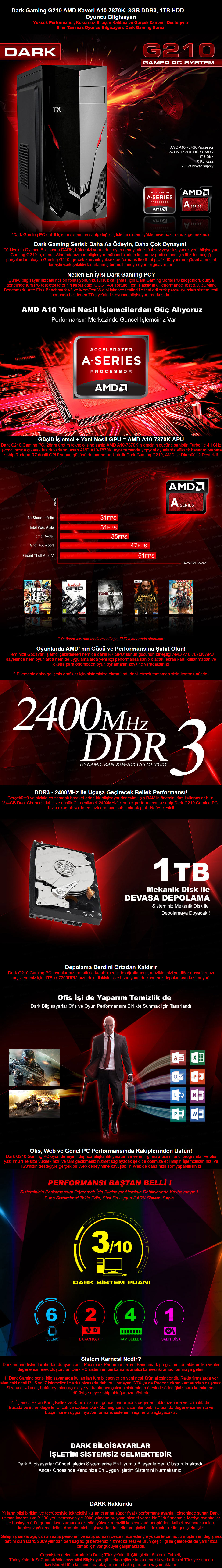 Dark Evo G210 AMD A10 7870K 8GB 1TB Freedos Masaüstü Fiyatı