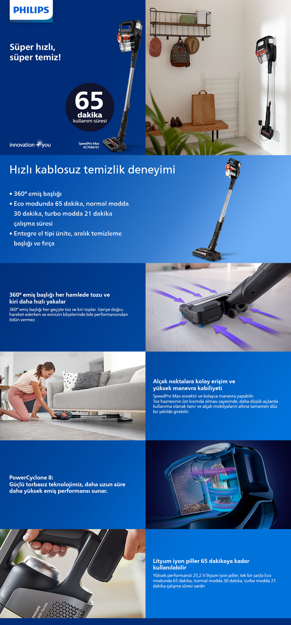 Philips XC7040/01 SpeedPro Max 25.2 V Dikey Şarjlı Süpürge Fiyatı