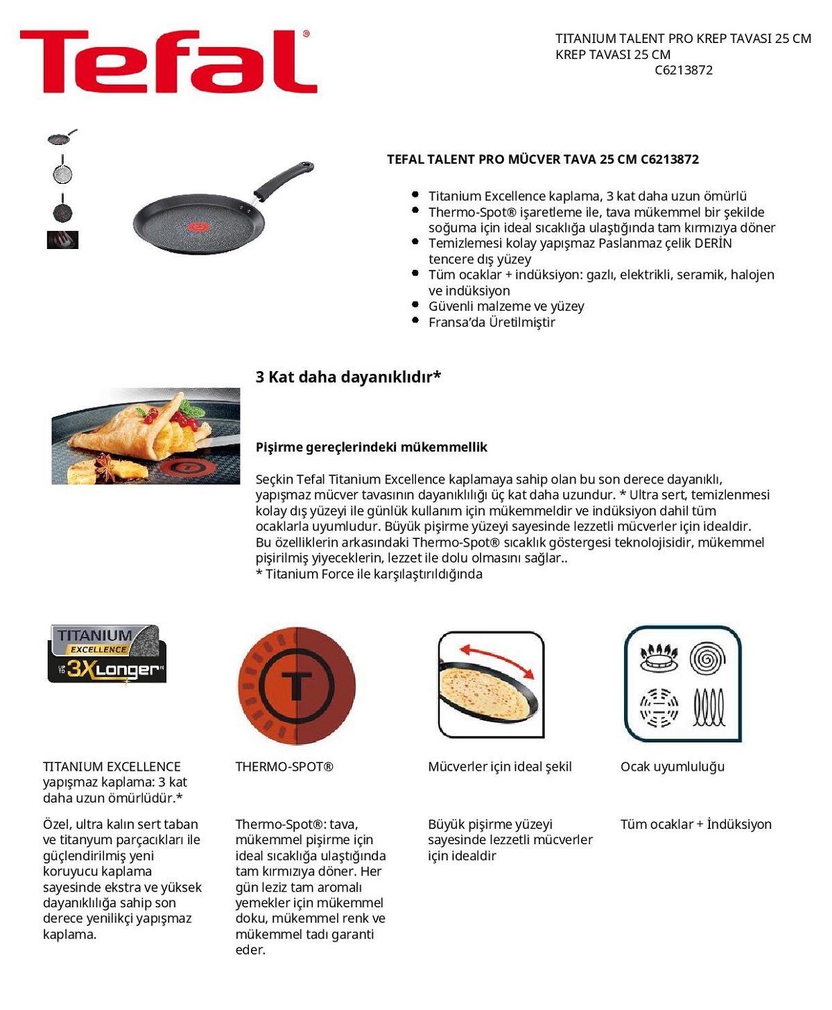 Tefal Titanium Talent Pro Krep Tavası 25 cm