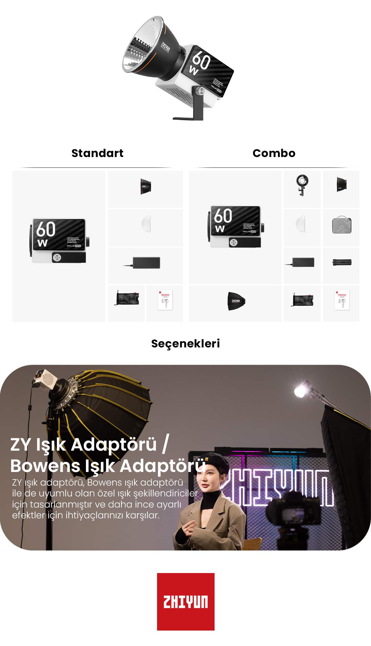 Zhiyun Molus G60 60W Taşınabilir Işık, Peşin fiyatına 9 taksit İmkanı