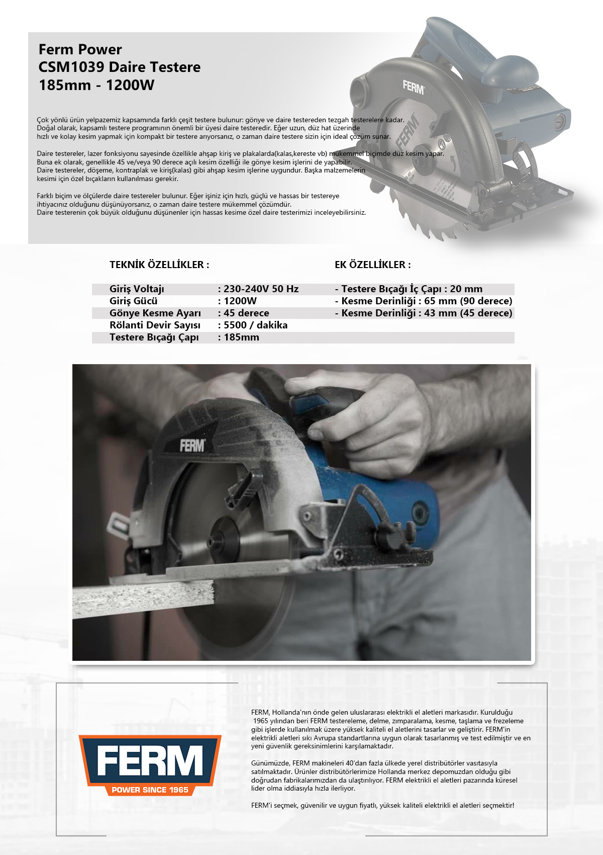 Ferm Power Tools Csm1039 Daire Testere 185Mm 1200W Fiyatı
