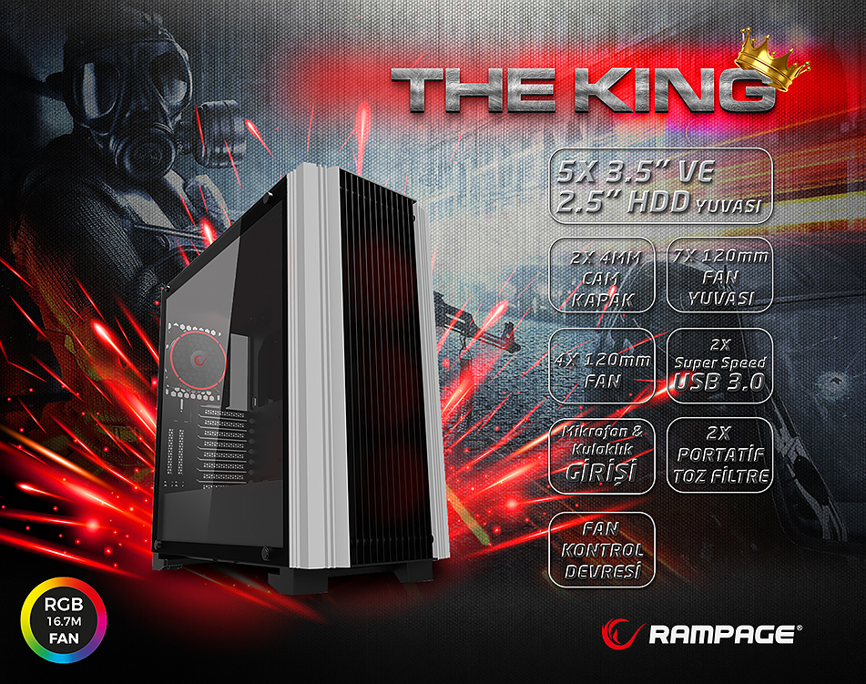 Rampage The King 4xRGB Halka Fan Oyuncu Kasası Fiyatı