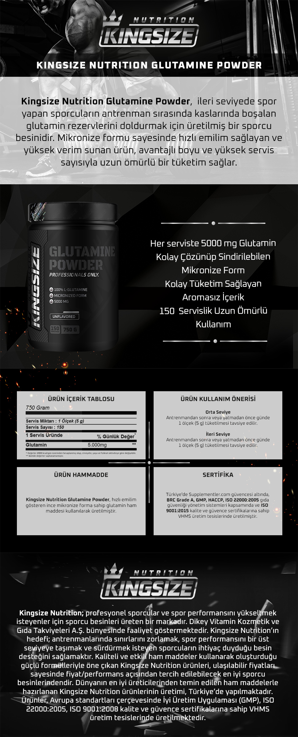Kingsize Nutrition Glutamine Powder 750 gr Aromasız Fiyatı