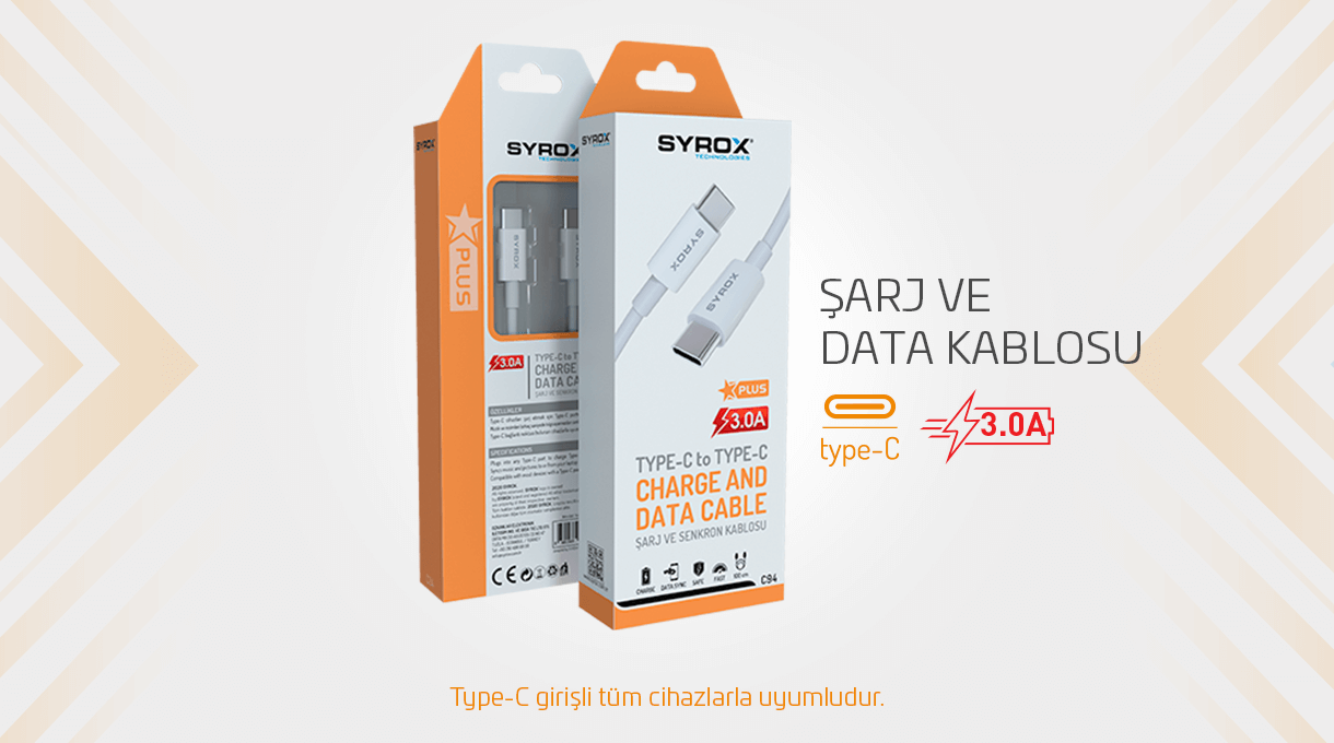 Syrox C94 3.0A Type-C To Type-C Data ve Şarj Kablosu - C94 Fiyatı