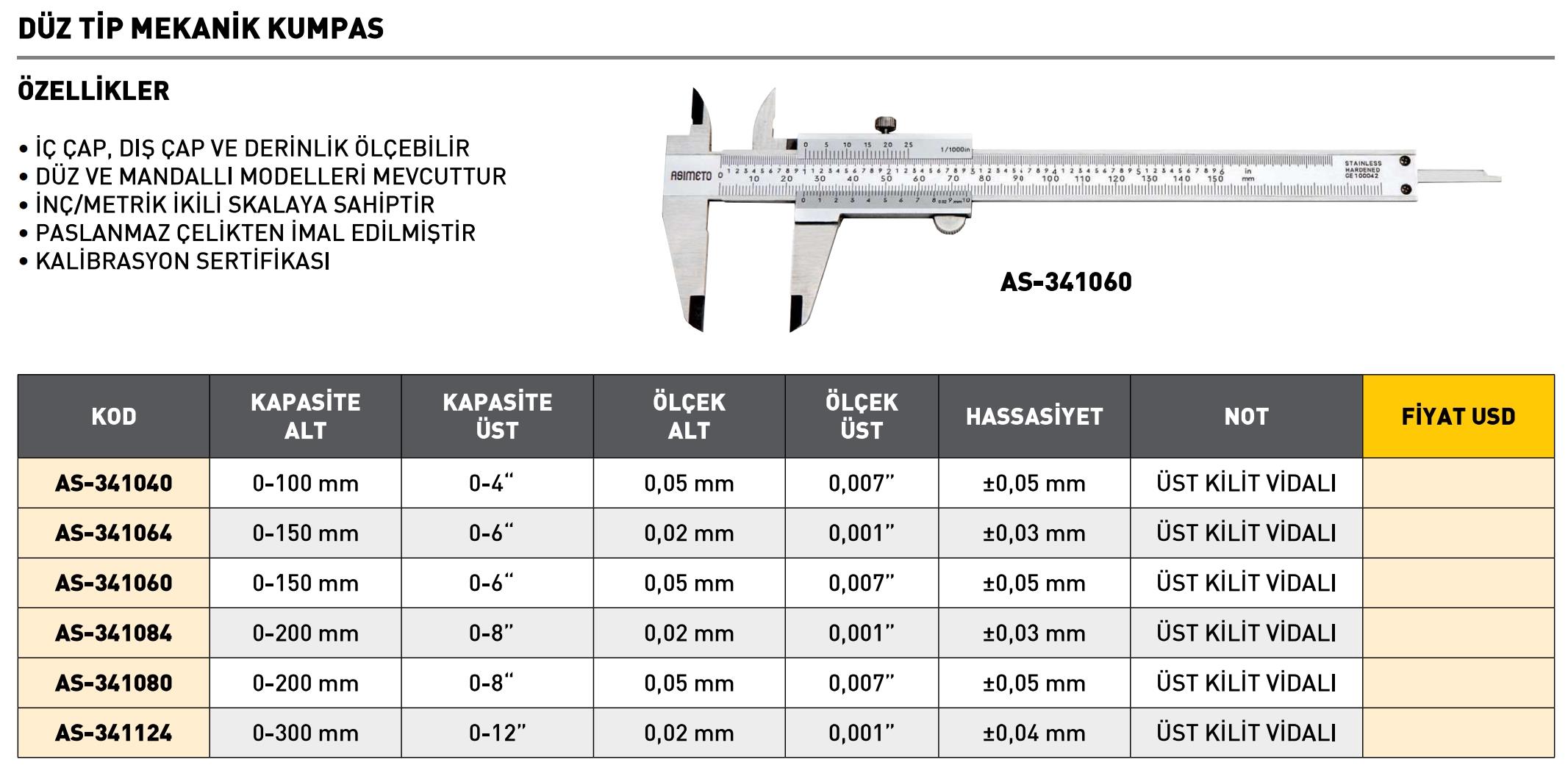 Fett 0-150MM Asimeto Düz Tip Mekanik Kumpas AS-341060 Fiyatı