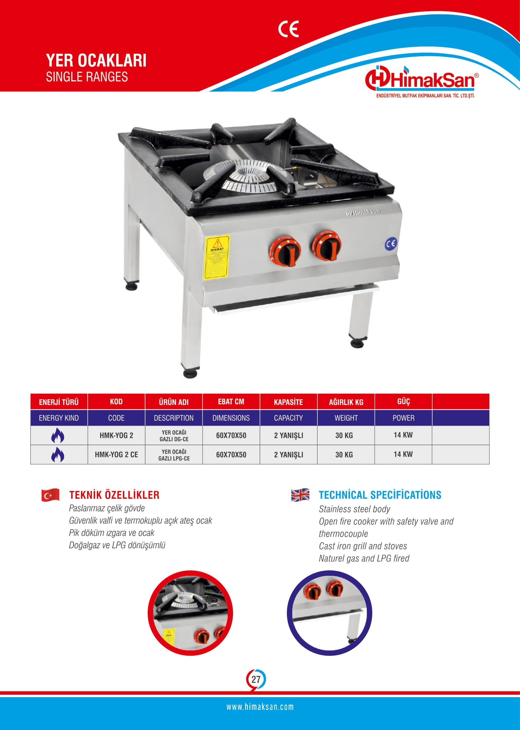 Himaksan Endüstriyel Korsan Ocak 60X70 Lpg Tüplü 2 Yanışlı Fiyatı
