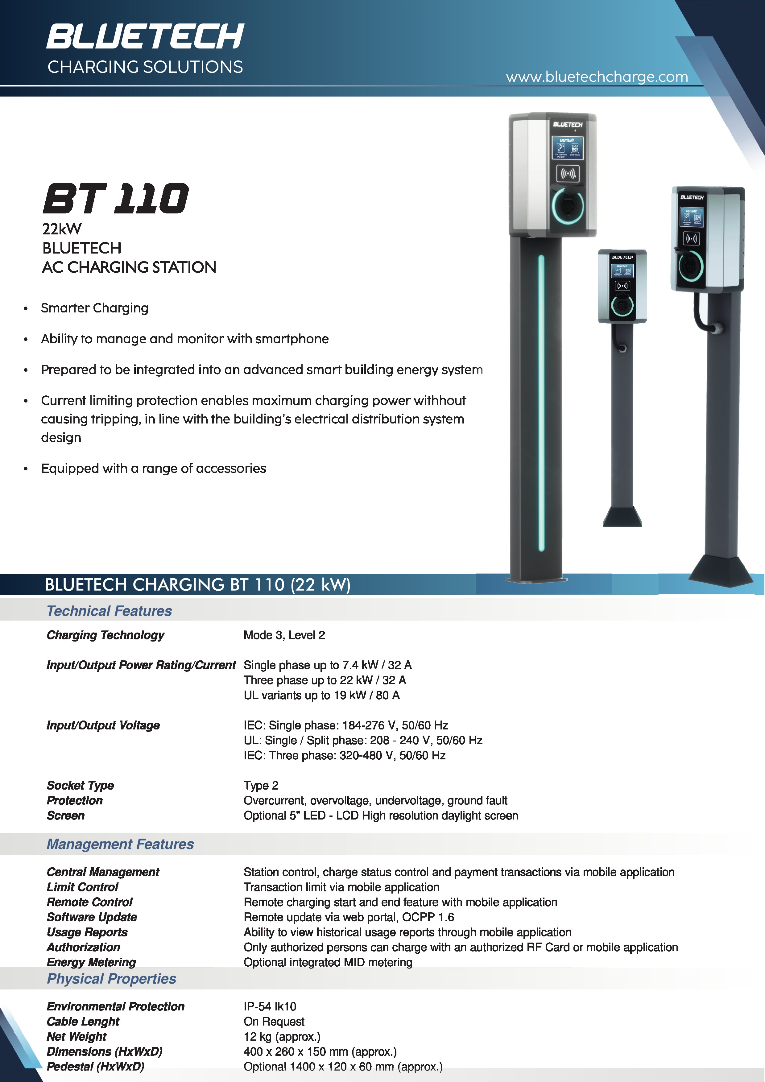 Bluetech 22 Kw Ac Şarj Istasyonu, Metal İnox Gövde Fiyatı