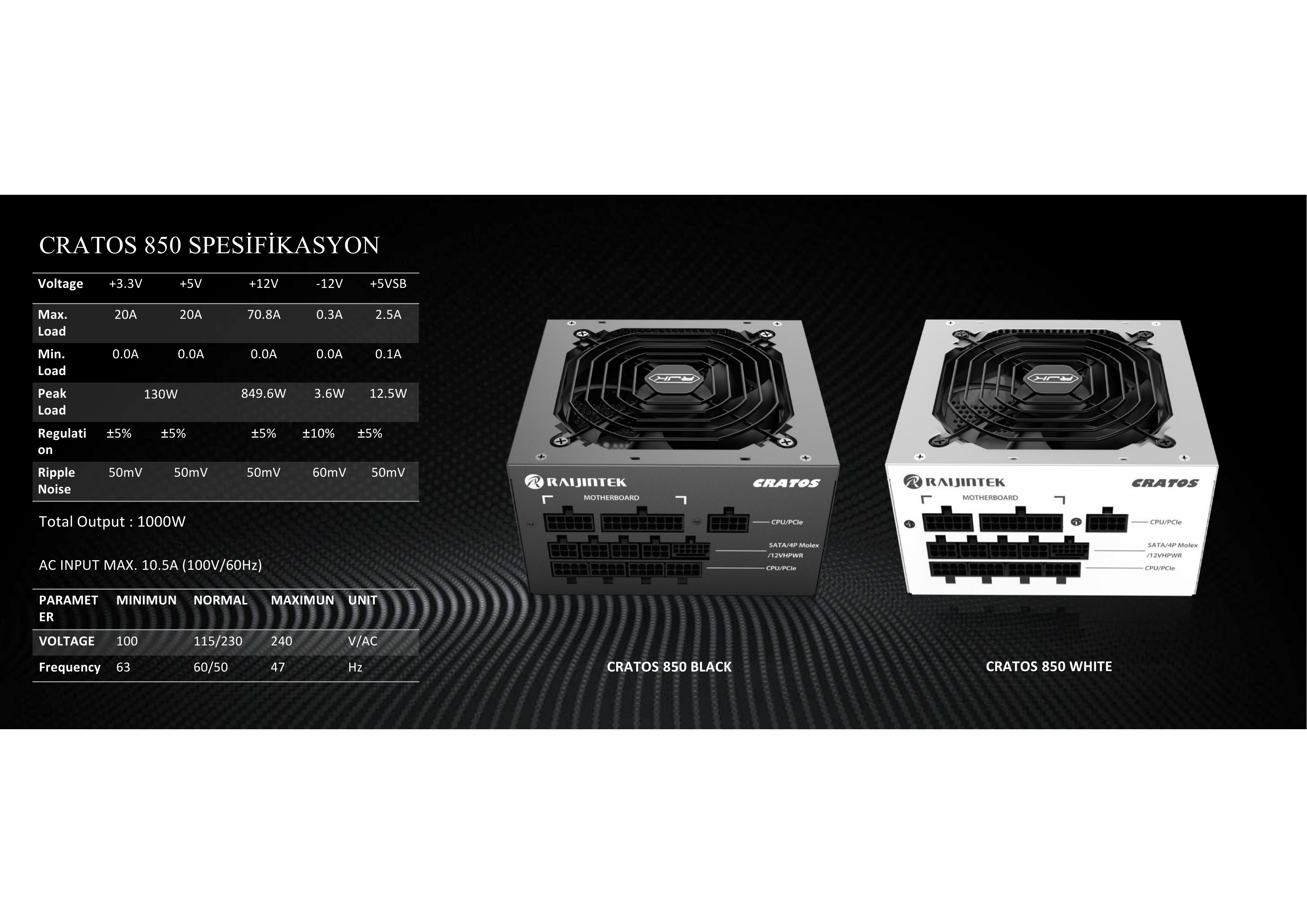 Raijintek Cratos Atx 3.0 850W 80+ Gold Pcıe 5.0 Full Moduler Fiyatı