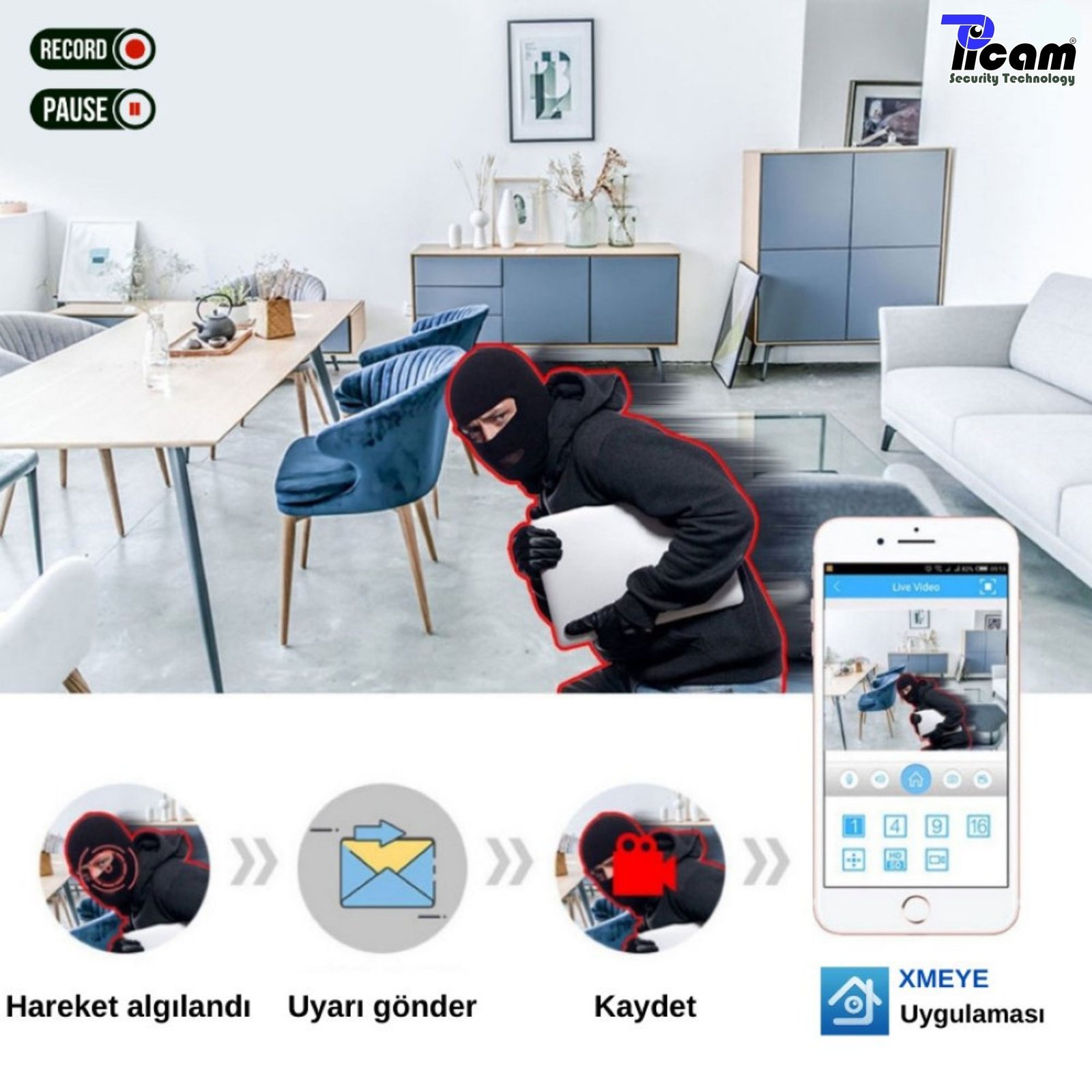 Picam 3 Kameralı Gece Renkli Warm-Led Kamera Seti HDD Yok Fiyatı