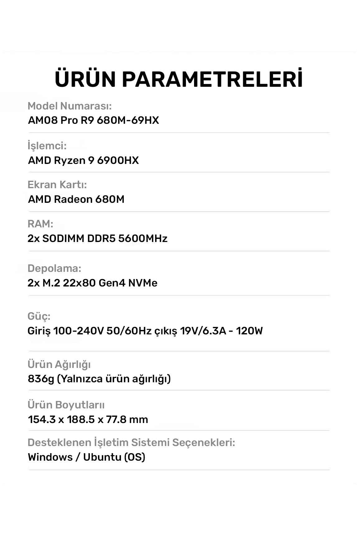 Raxius Momentum DS-R9.69HX Ryzen9 6900HX Mini Pc (Ram ve Fiyatı