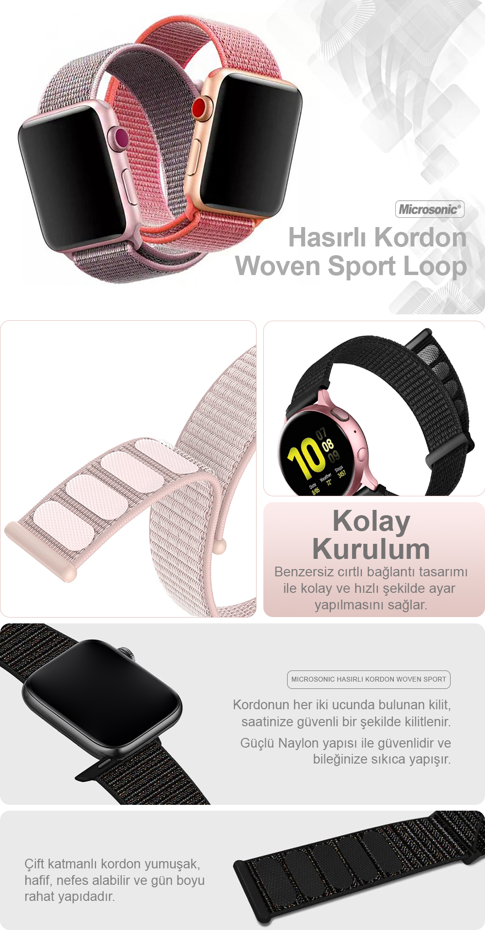 Microsonic Samsung Galaxy Watch 7 44MM Hasırlı Kordon Woven Fiyatı